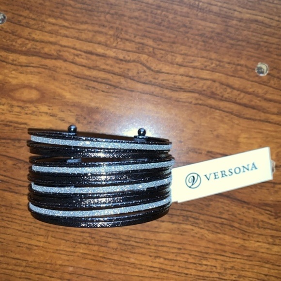 Versona | Jewelry | Versona Shiny Black And Silver Multi Strand Bangle ...